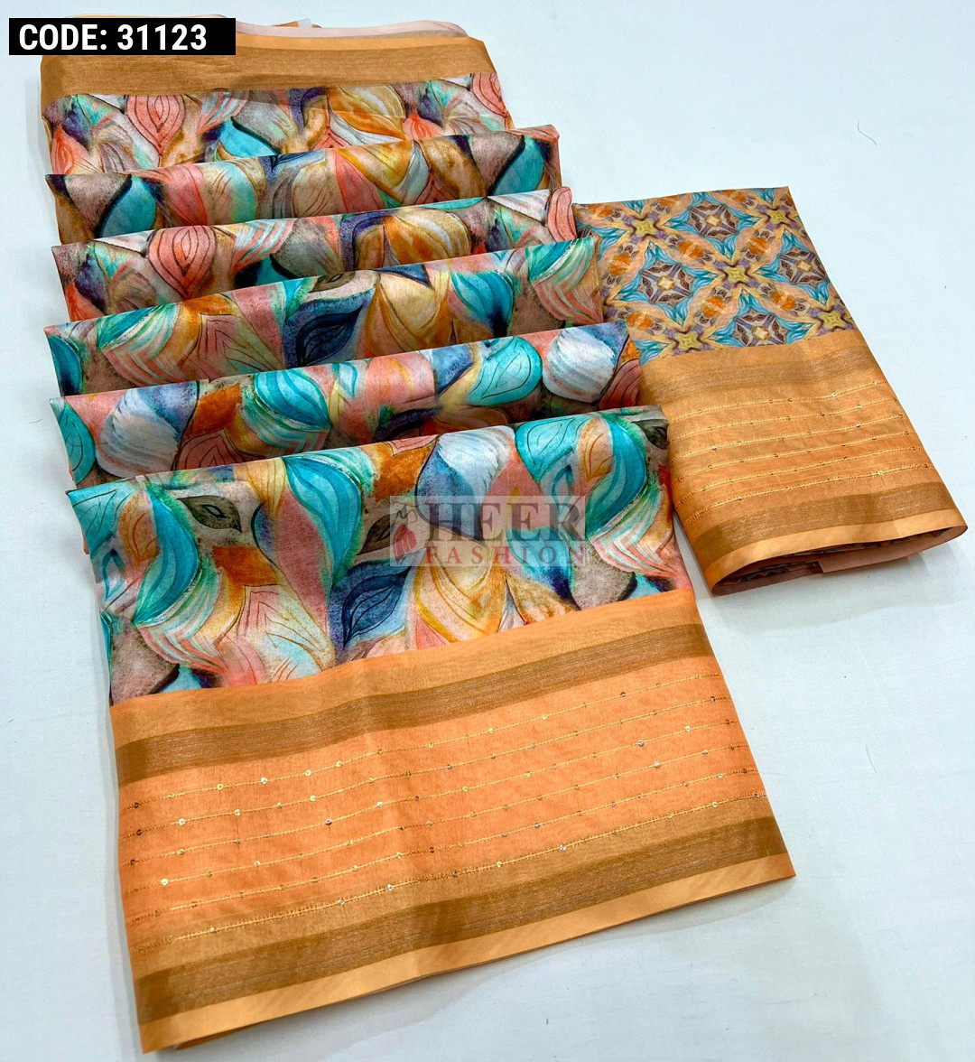 Multi color soft dola silk saree with kalamkari printed work