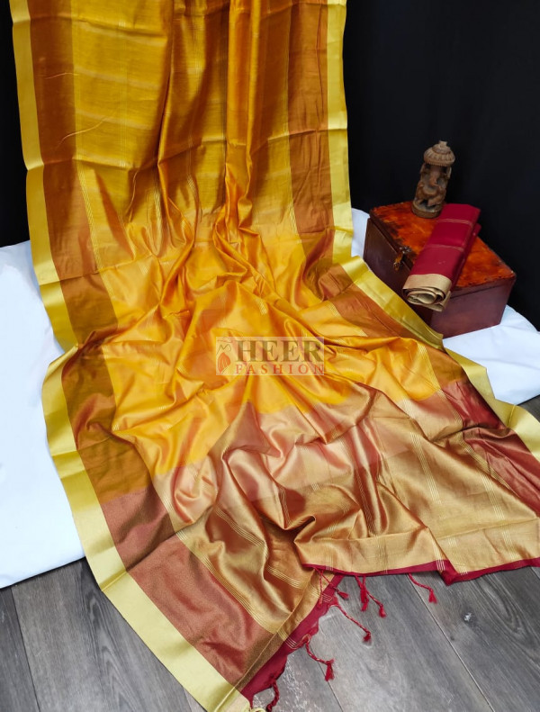 Chanderi cotton weaving saree with zari weaving checks