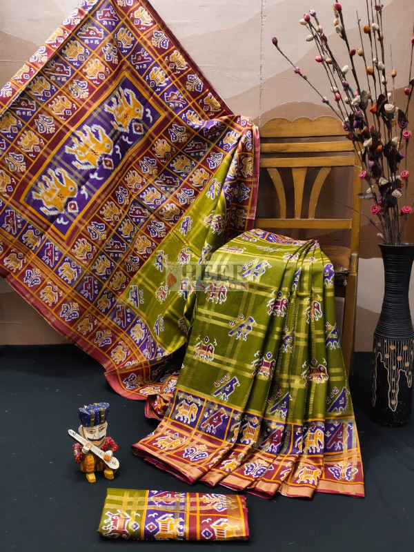 Mahendi green color soft cotton saree with block print work