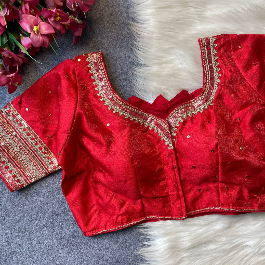 Heavy milan silk with embroidery work red color blouse