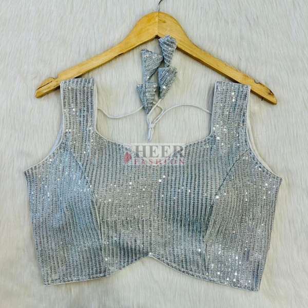 Bollywood style sequence work silver color blouse
