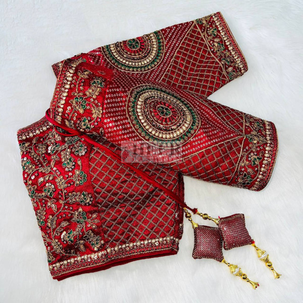 Copper jari heavy embroidery work maroon color blouse