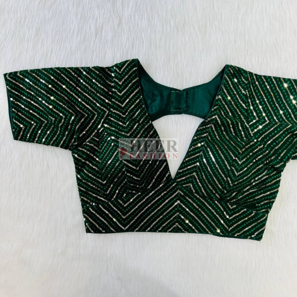 Sabyasachi style deep necks green color blouse