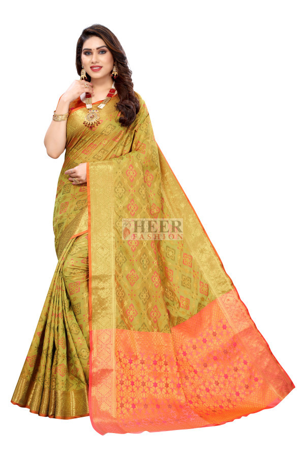 Mahendi green color patola silk saree with weaving work