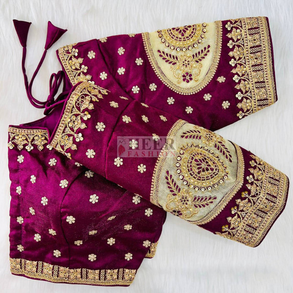 Heavy embroidery work wine color blouse