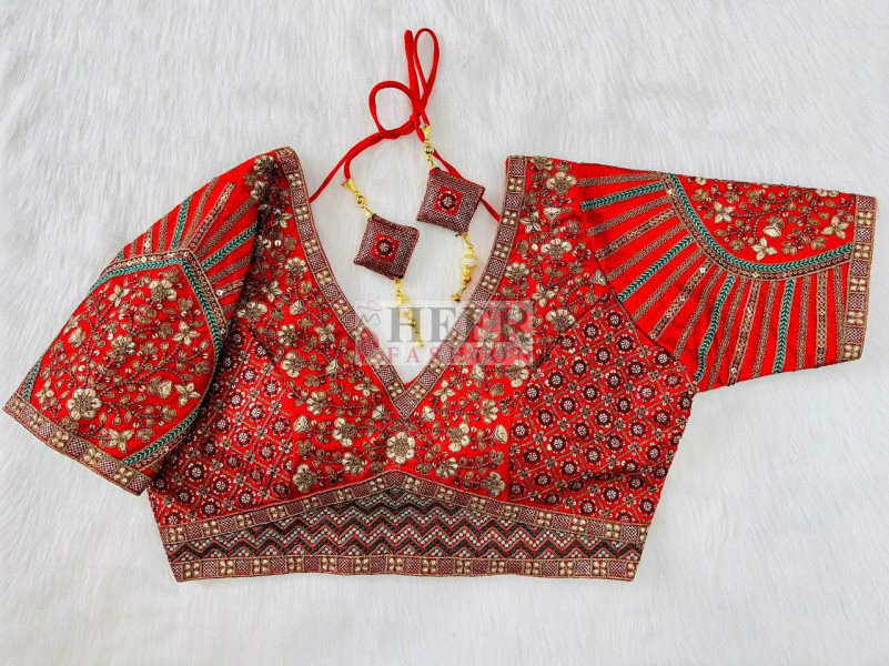 Embroidery copper zari with sequence blouse red color