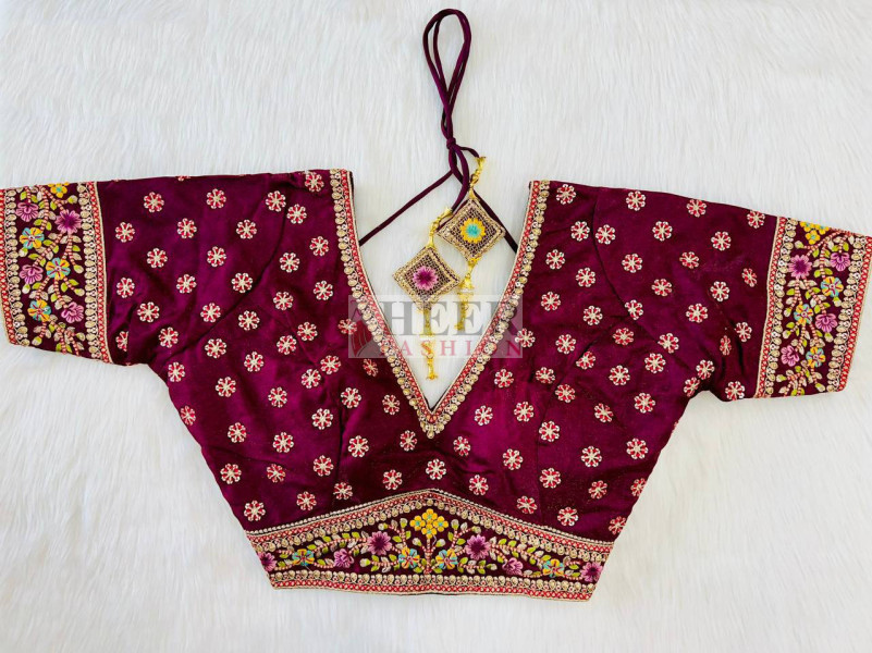 Sabyasachi style heavy embroidery work wine color blouse