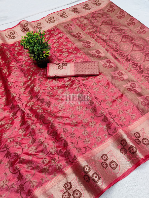 Gajari color soft cotton saree with zari weaving work