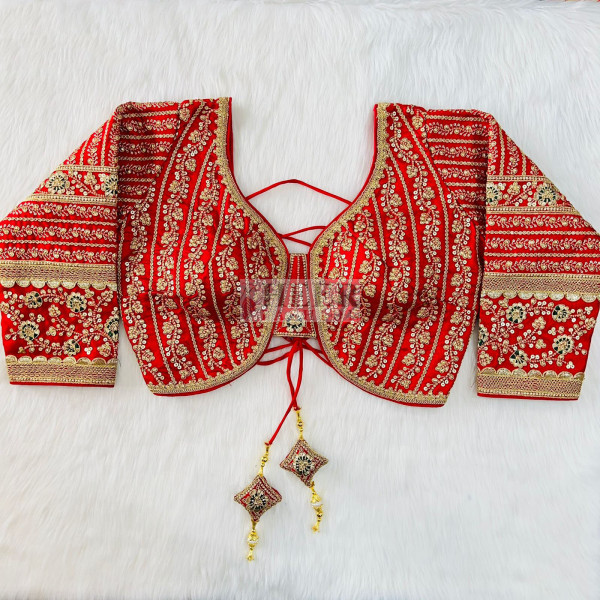 Heavy embroidery designer readymade red color blouse