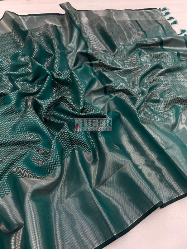 Rama green color kanchiupuram silk saree with zari woven work