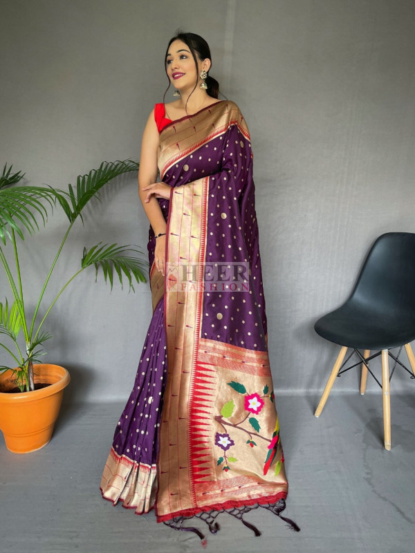 Magenta color paithani silk saree with zari weaving work