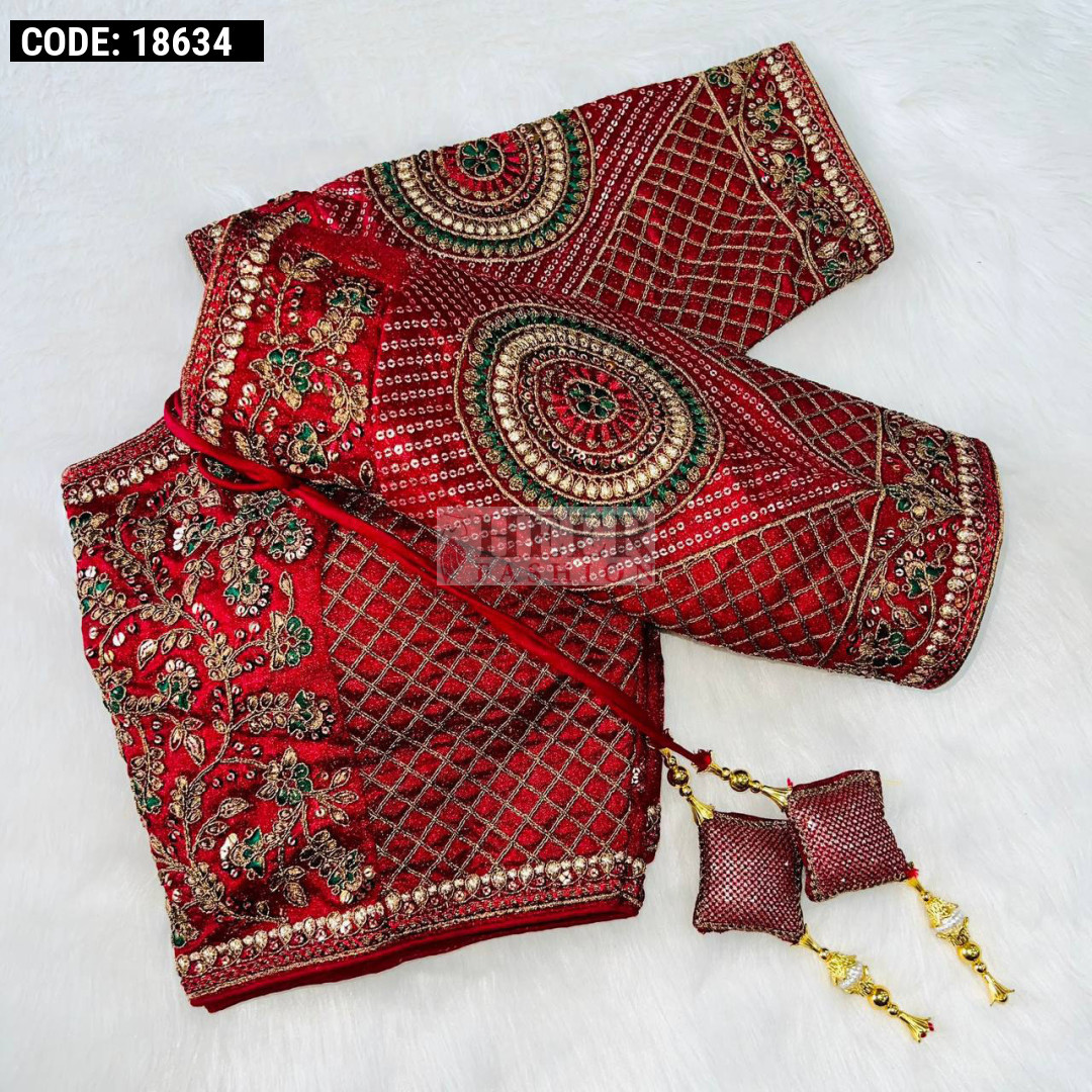 Copper jari heavy embroidery work maroon color blouse