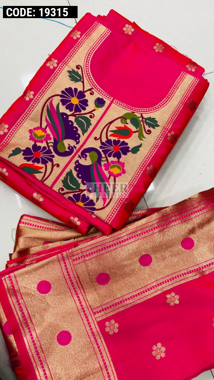 Rani pink color paithani silk unstitched dress