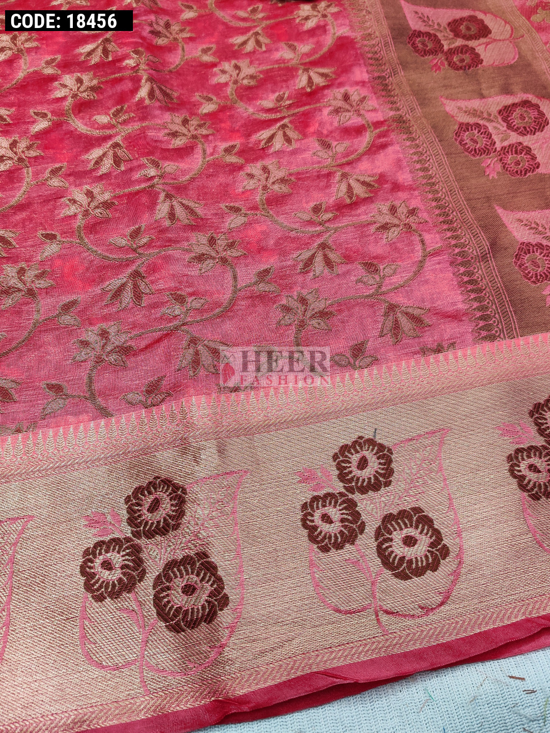 Gajari color soft cotton saree with zari weaving work
