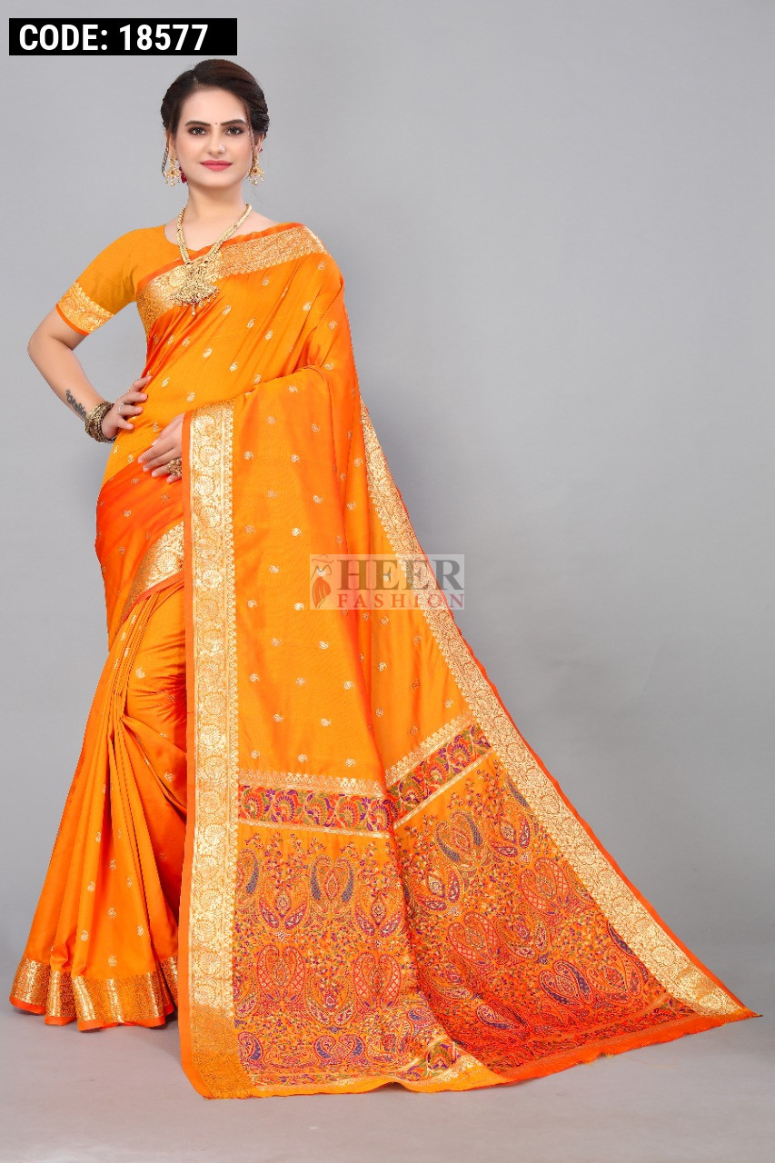 Orange color paithani silk saree with zari weaving work