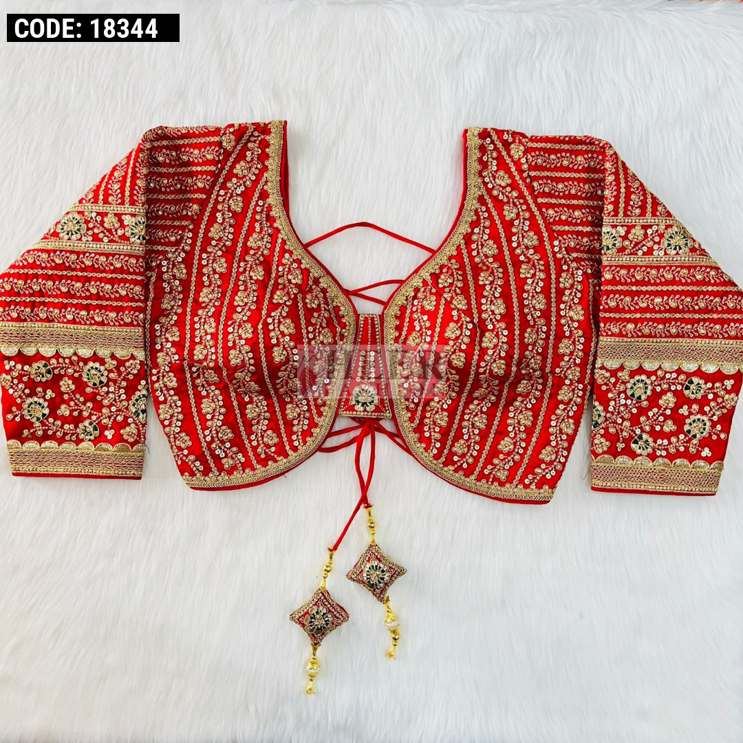 Heavy embroidery designer readymade red color blouse