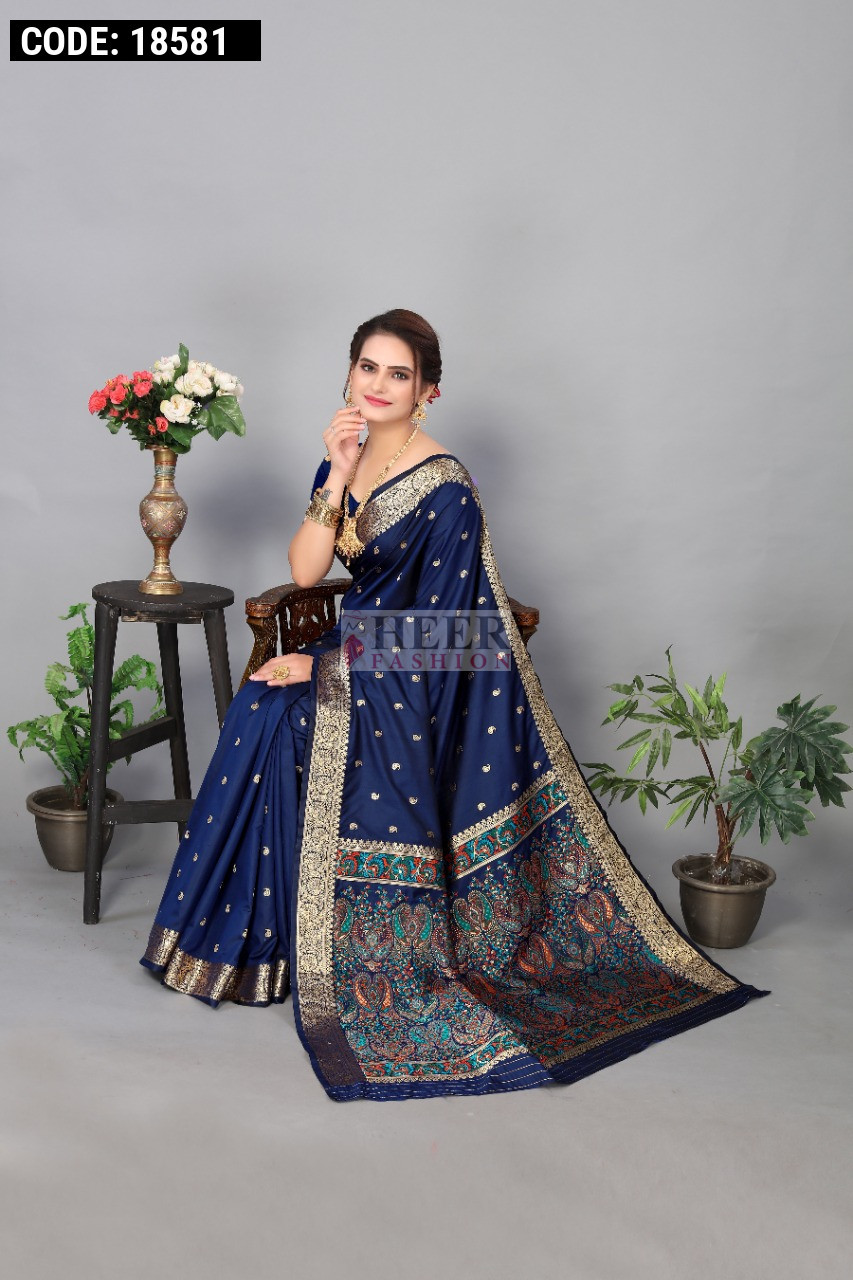 Navy blue color paithani silk saree with zari weaving work