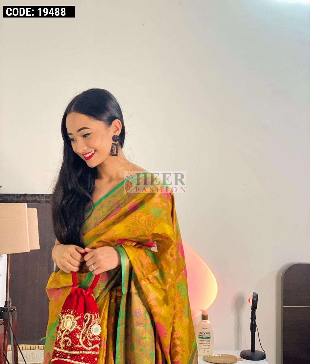 Mahendi green color banarasi silk saree with zari weaving work