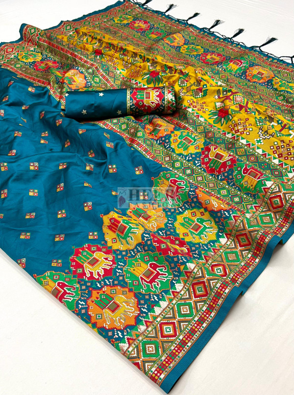 Firoji color soft pashmina silk saree with woven design