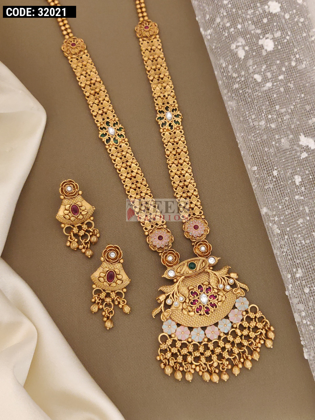Gold Plated Long Necklace Set For Women