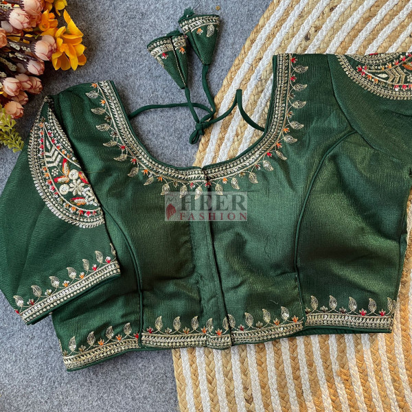 Heavy embroidery bridal work green color blouse