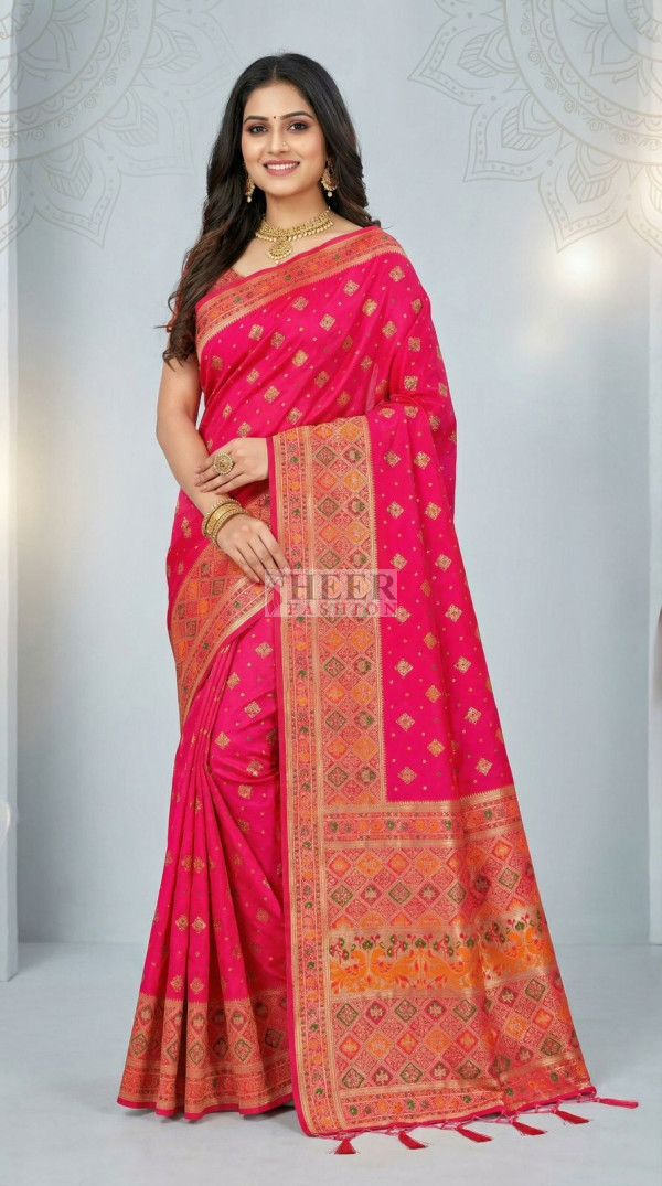 Gajari color banarasi silk saree with zari weaving work