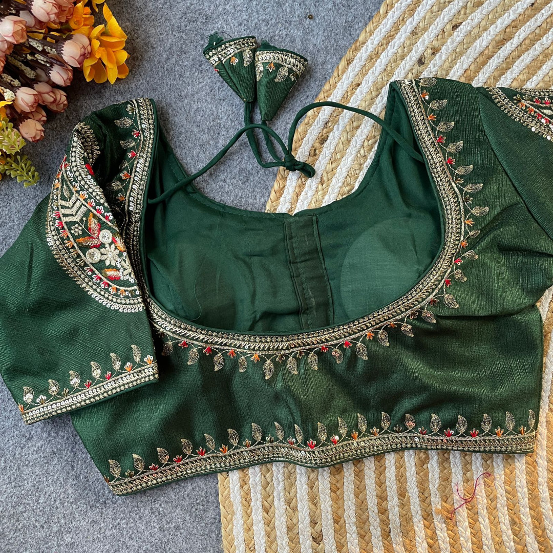 Heavy embroidery bridal work green color blouse