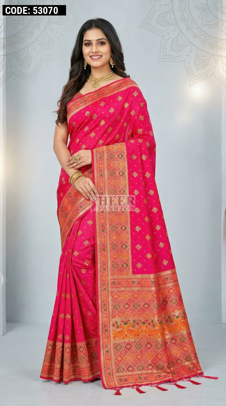 Gajari color banarasi silk saree with zari weaving work