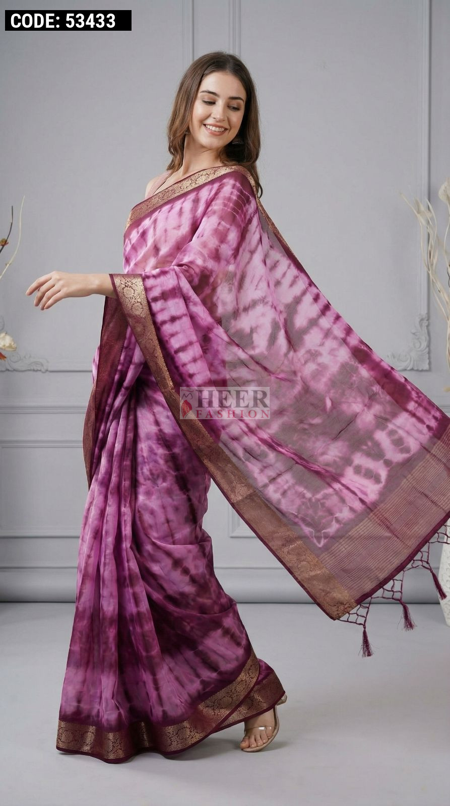 Magenta color soft chiffon saree with zari weaving work