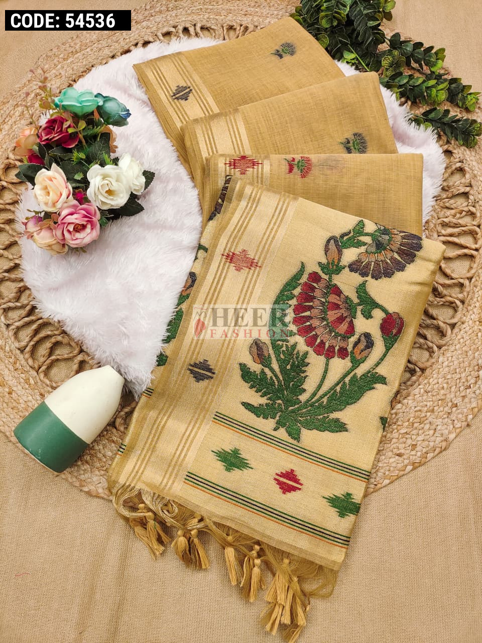 Yellow muga cotton paithani saree with classic resham weaving paithani ...
